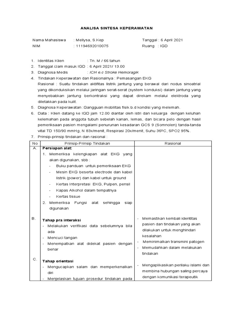 DOPS EKG Tn. M - ICH E.C Stroke Hemoragik - IGD ANSAL - MELLYSA | PDF