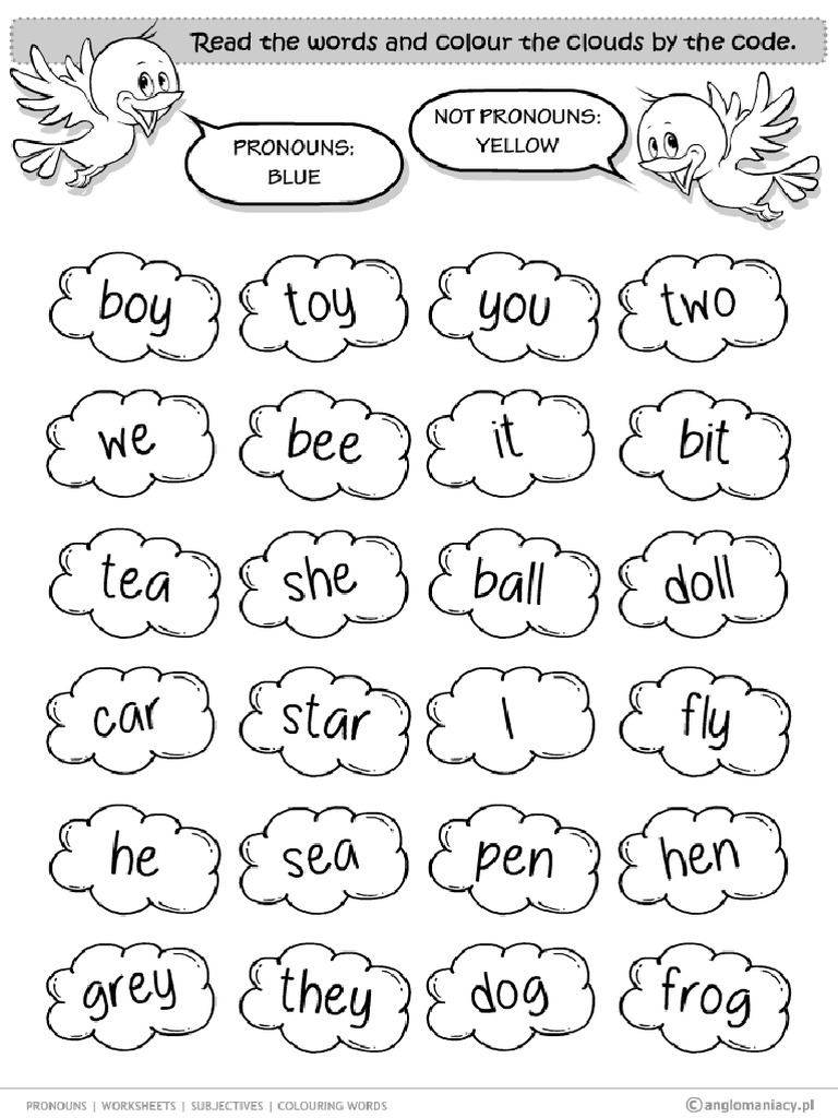 Grammar Worksheets Pronouns Subjectives Colouring | PDF