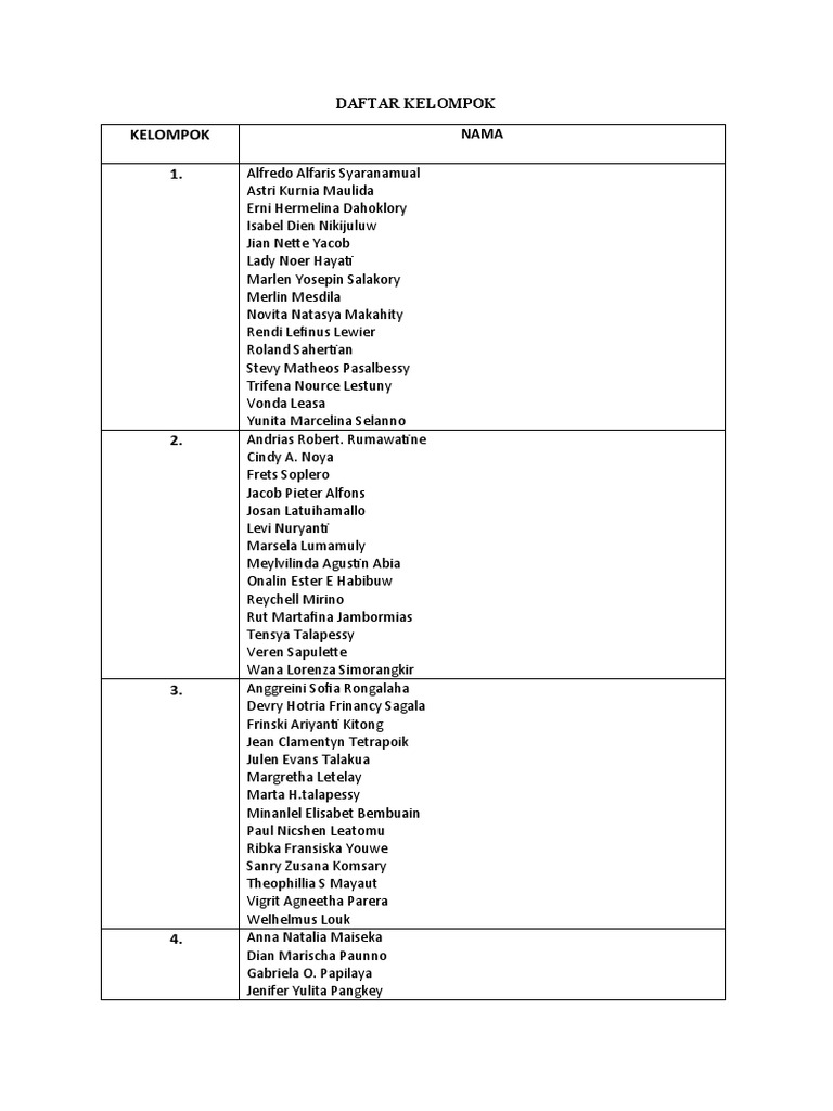 Daftar 5 Kelompok Pdf
