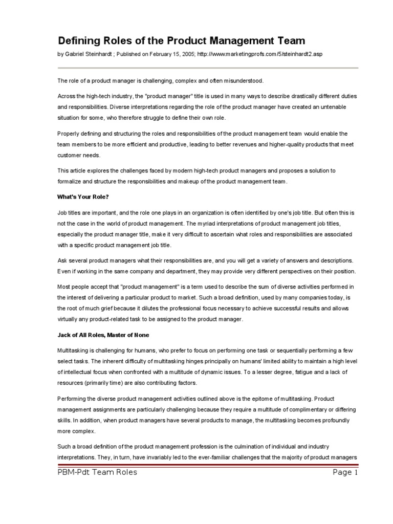 Defining Roles of The Product Management Team | PDF | Sales | Marketing