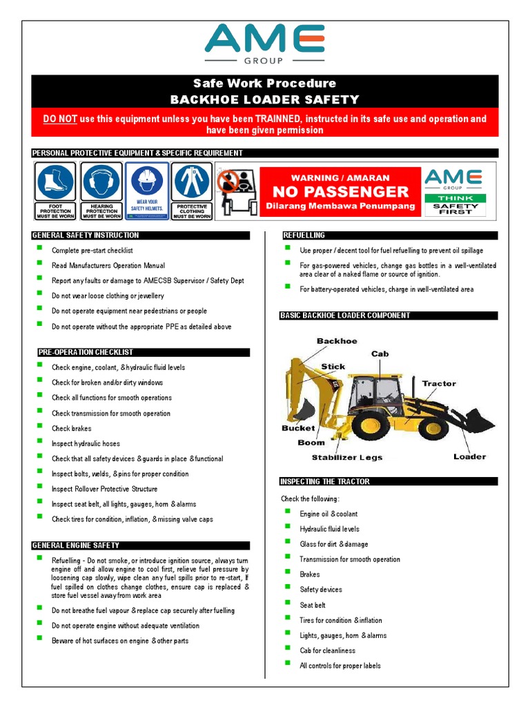 Back Hoe Loader SOP | PDF | Elevator | Loader (Equipment)