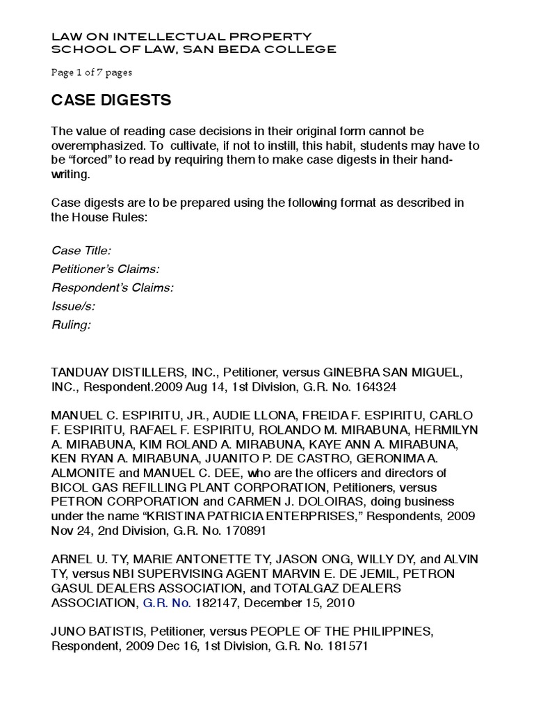 Case Digests: Case Title: Petitioner's Claims: Respondent's Claims ...