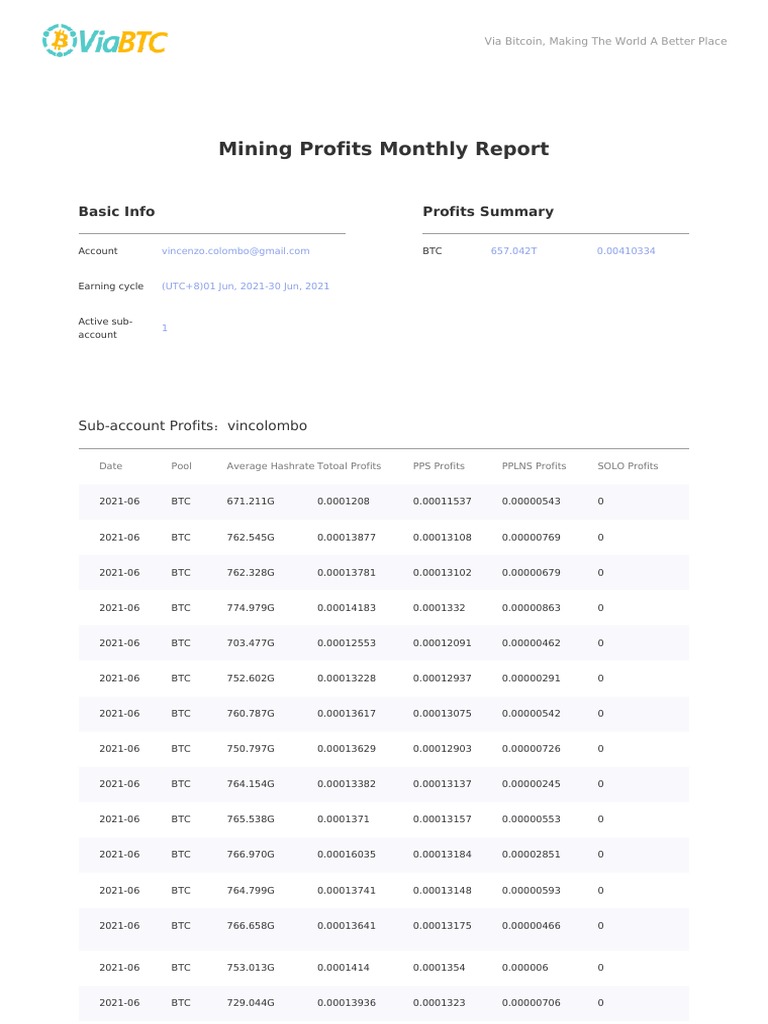 Mining Profits Monthly Report: Basic Info Profits Summary | Download ...