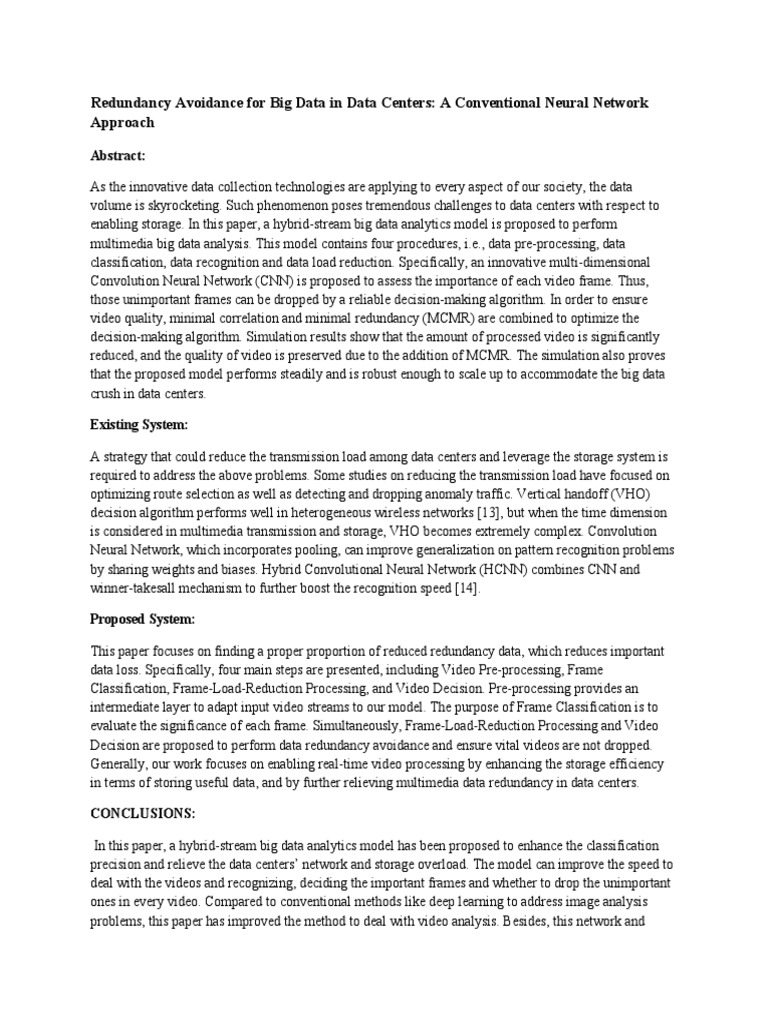 Redundancy Reduction in Big Data Videos | PDF | Video | Computer Science