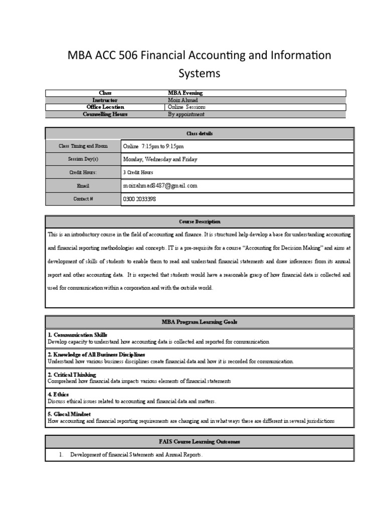 Course Outline - FAIS Online Summer 2020 | PDF | Debits And Credits ...