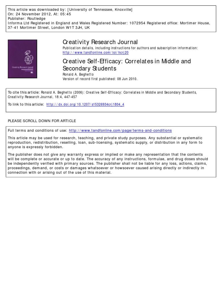 Creative Self-Efficacy Scale (See P. 450) | Download Free PDF | Self ...