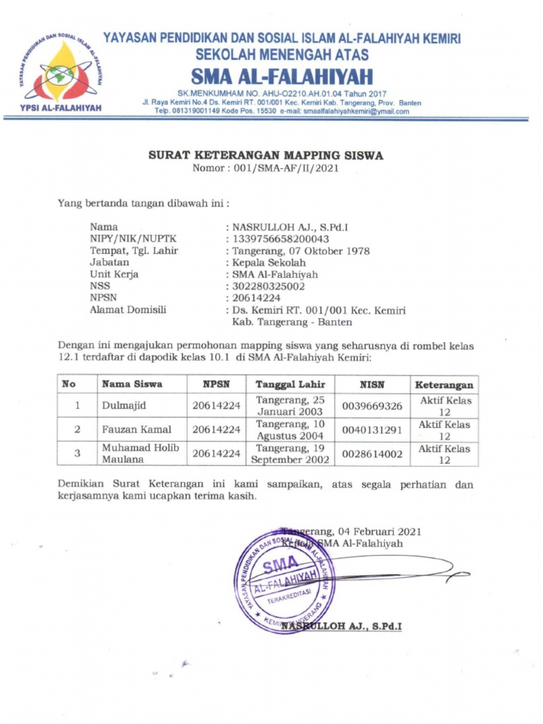 Surat Mapping Siswa | PDF