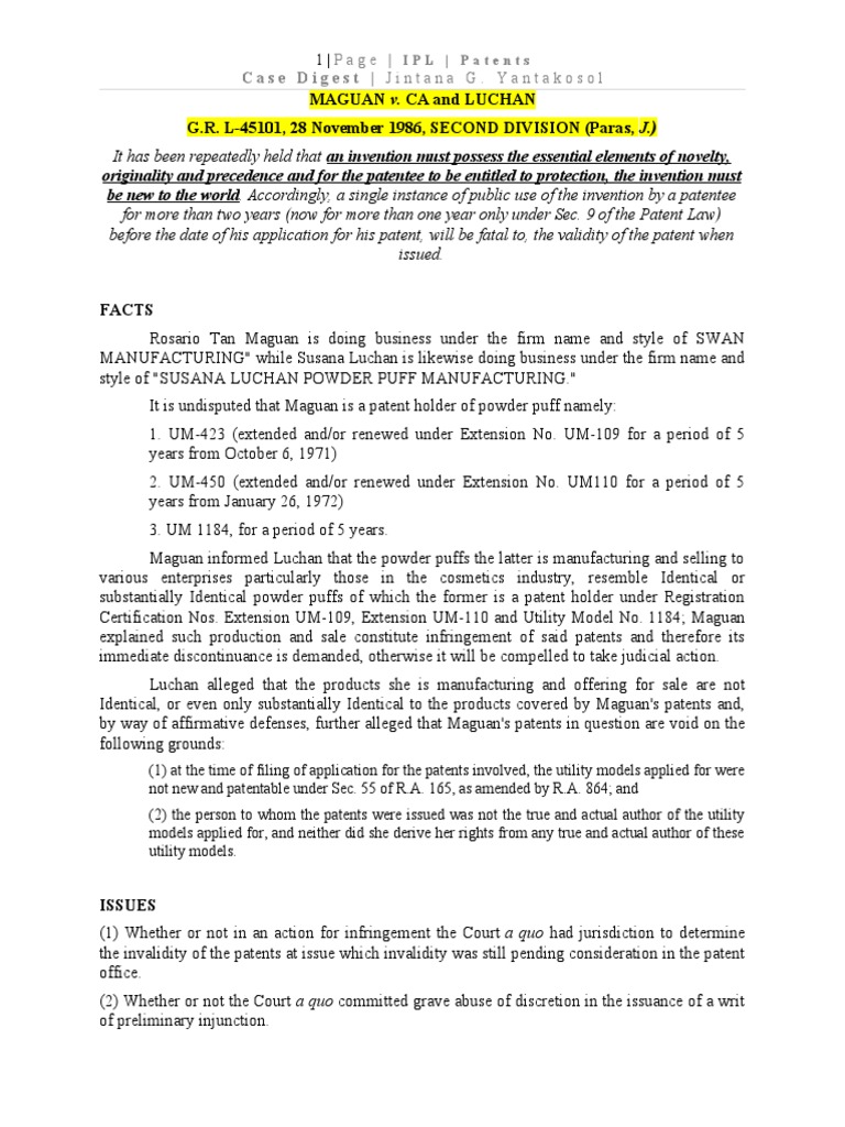 4 Maguan vs. CA | PDF | Glossary Of Patent Law Terms | Patent