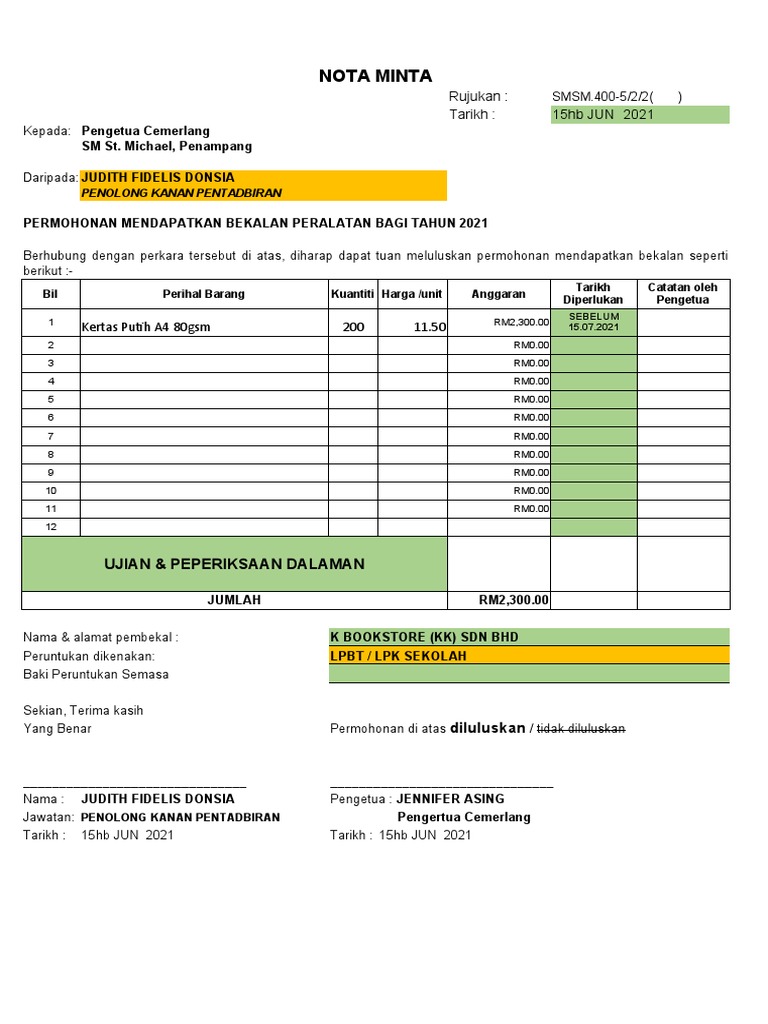 NOTA MINTA Versi 2021 | PDF