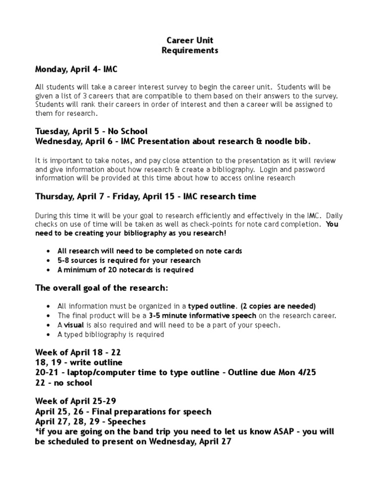 Career Unit Research and Presentation Guide | PDF | Career & Growth ...