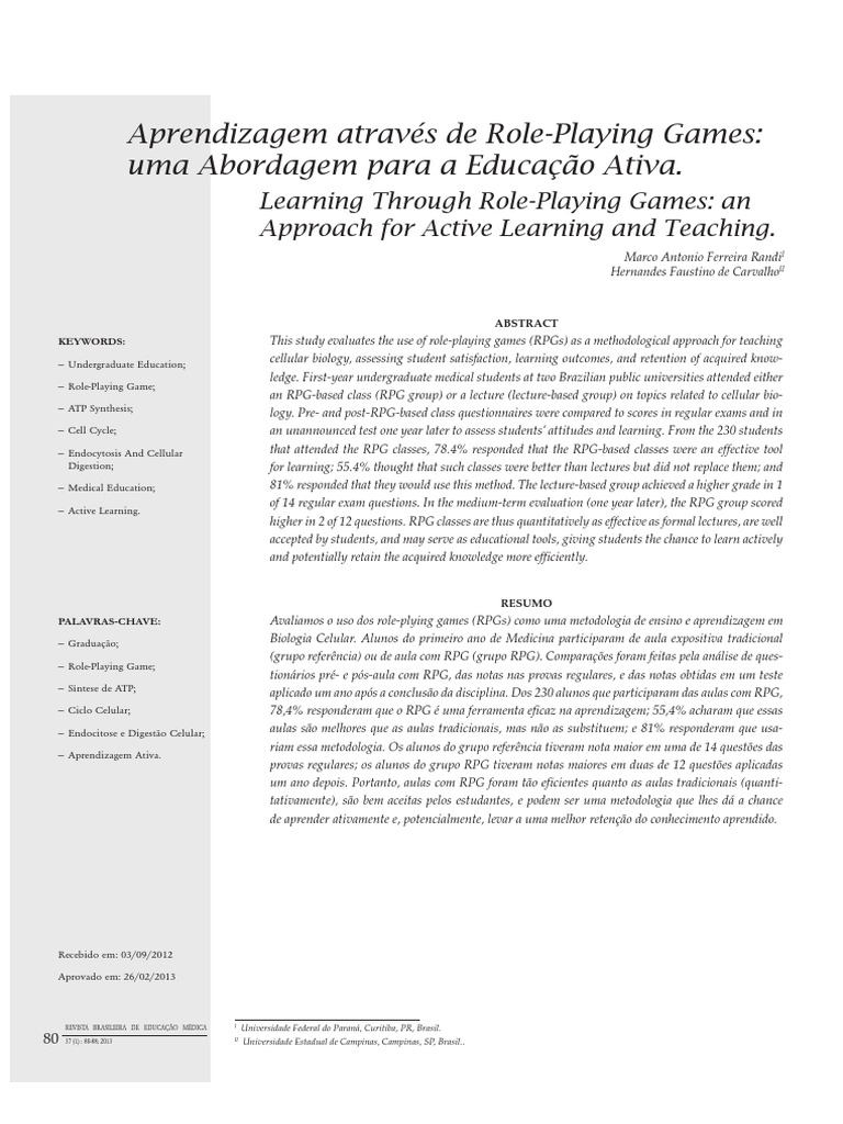 Aprendizagem Através de Role-Playing Games Uma Abordagem para A ...