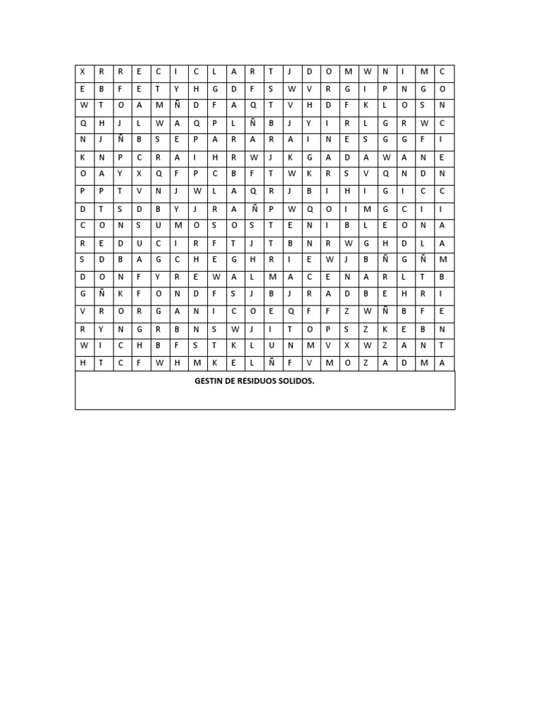 Sopa de Letras Gestion de Residuos Inorganicos | PDF