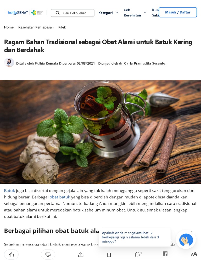 12 Obat Batuk Alami Untuk Batuk Kering Dan Berdahak | PDF
