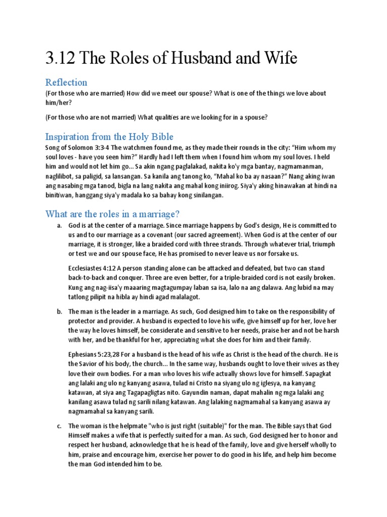 The Roles of Husband and Wife | PDF | Marriage | Religious Behaviour ...