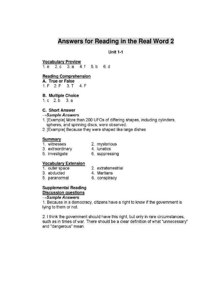Reading For The Real World 2 Key-Perfect | PDF