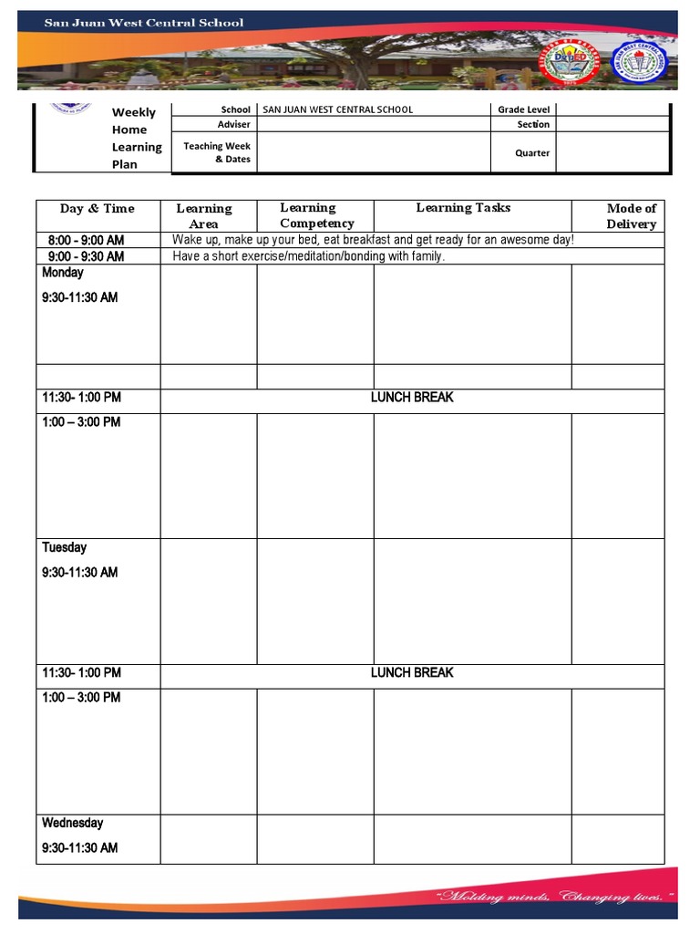 Weekly Home Learning Plan | PDF