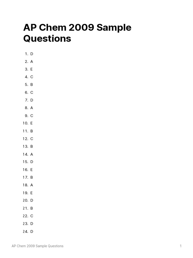AP Chem 2009 Sample Questions | PDF | Molecular Physics | Atomic
