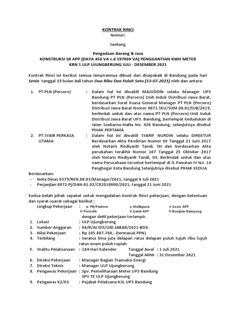 Kontrak Rinci Srapp Krn1 Juli Des | PDF
