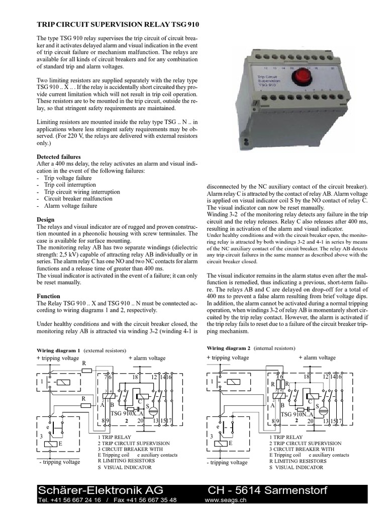 Trip Circuit Supervision Relay TSG 910 | PDF | Relay | Resistor