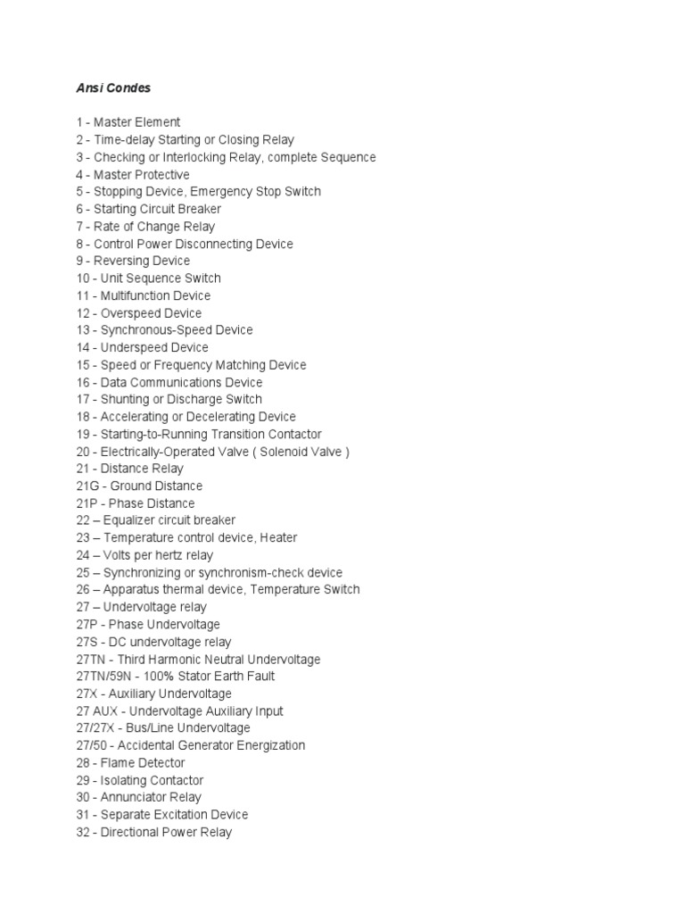 Ansi Codes | PDF | Relay | Alternating Current