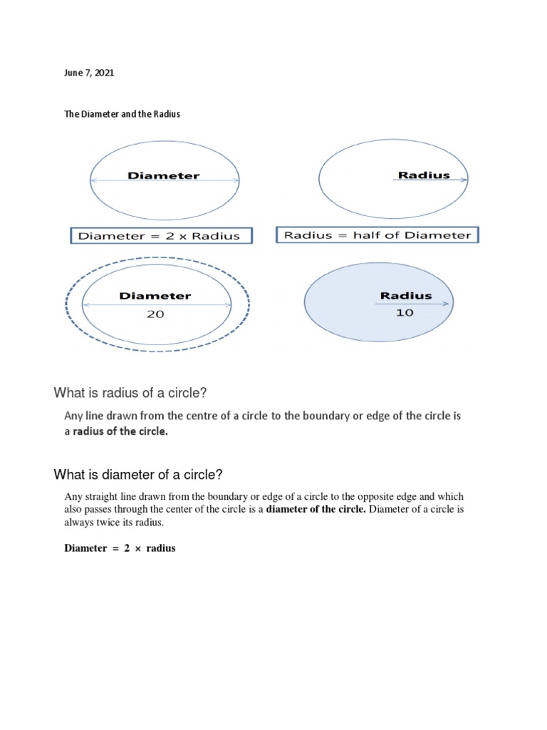 Radiuys and Diameter - Notes | PDF | Teaching Methods & Materials ...