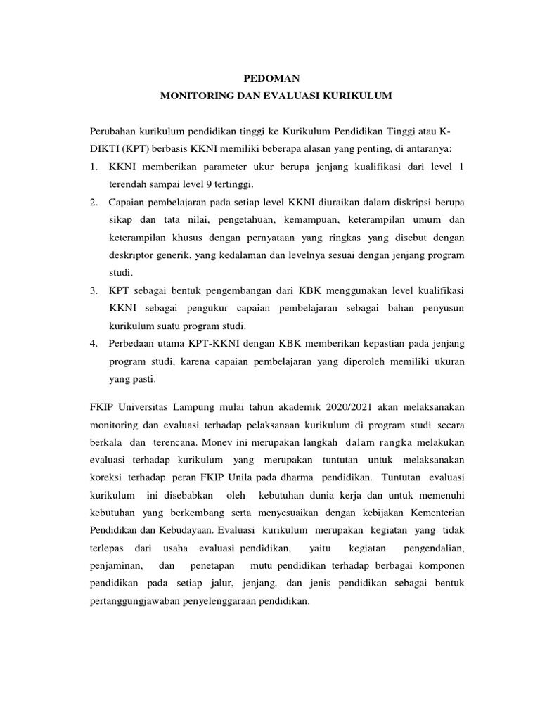 Panduan Monev Kurikulum - FKIP Unila | PDF | Karier & Perkembangan | Bisnis