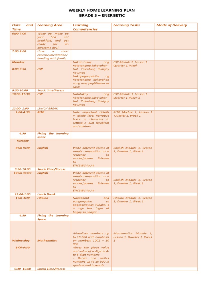 WEEKLY HOME LEARNING PLAN Week 1 | PDF | Science | Science And Technology