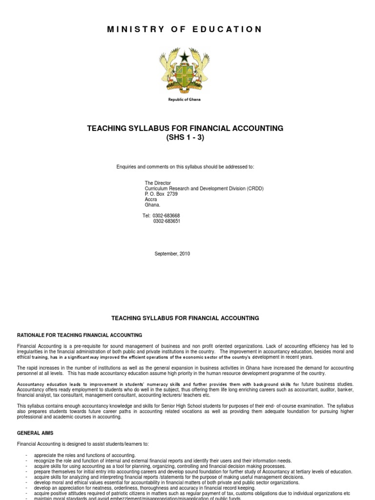 SHS Financial Accounting Teaching Syllabus | PDF | Educational ...