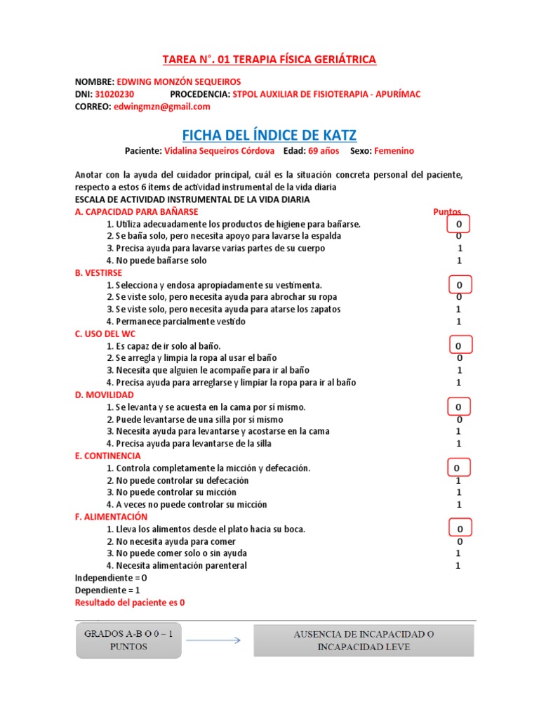 Ficha Del Índice de Katz | PDF | Terapia física | Ropa