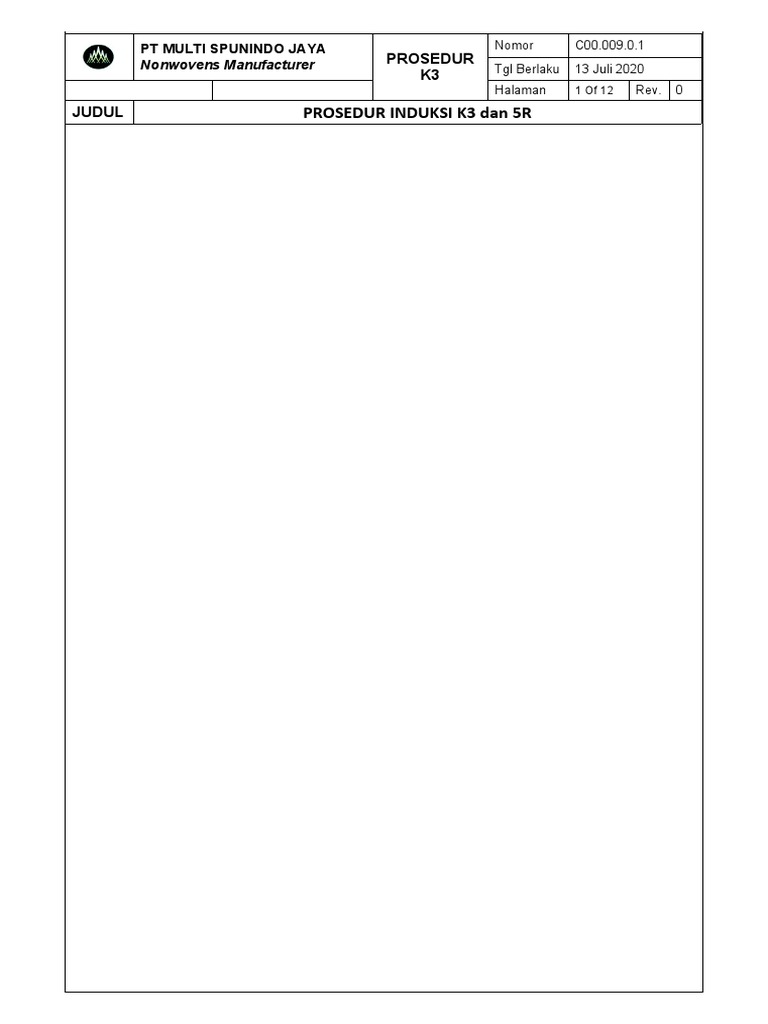 Prosedur Induksi K3 Dan 5R (Draft) | PDF