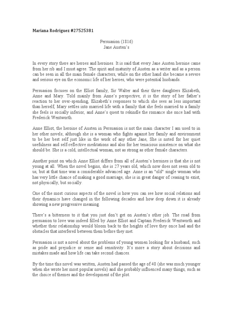 An Analysis of Jane Austen's Persuasion Focusing on the Character ...