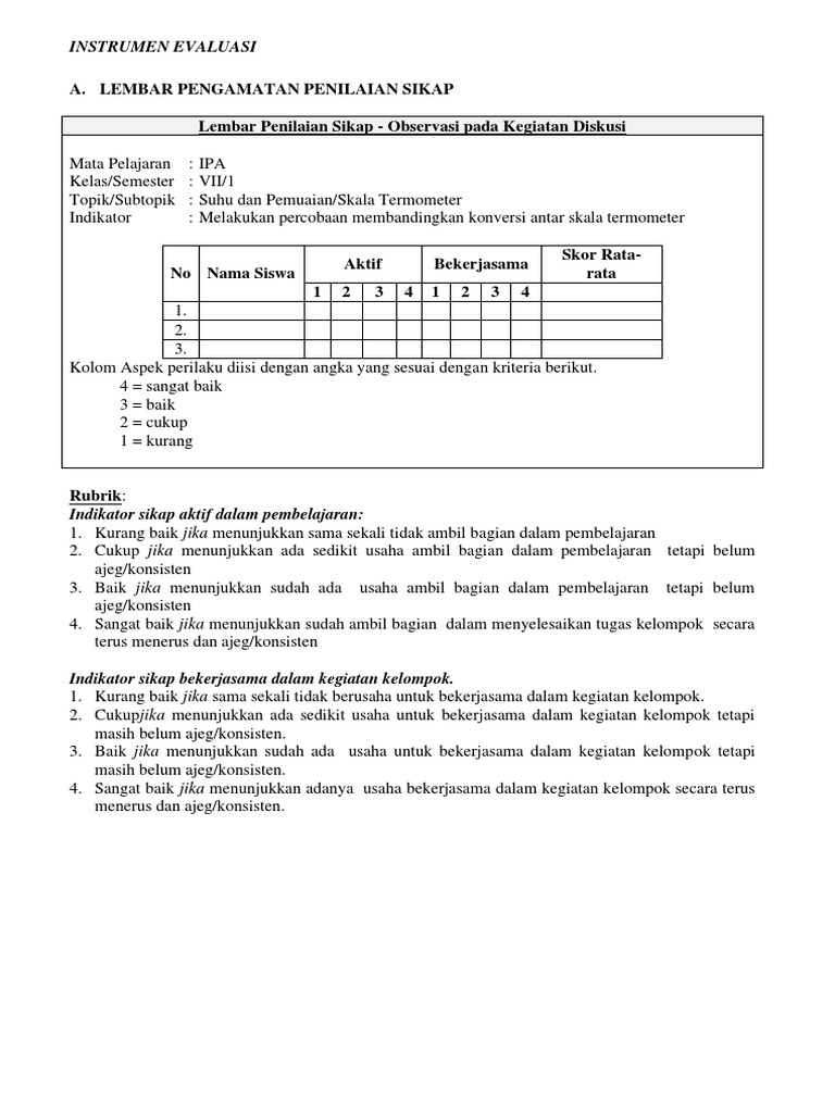 Instrumen Evaluasi - Skala Termometer - Pertemuan 2 - REVISI | PDF ...
