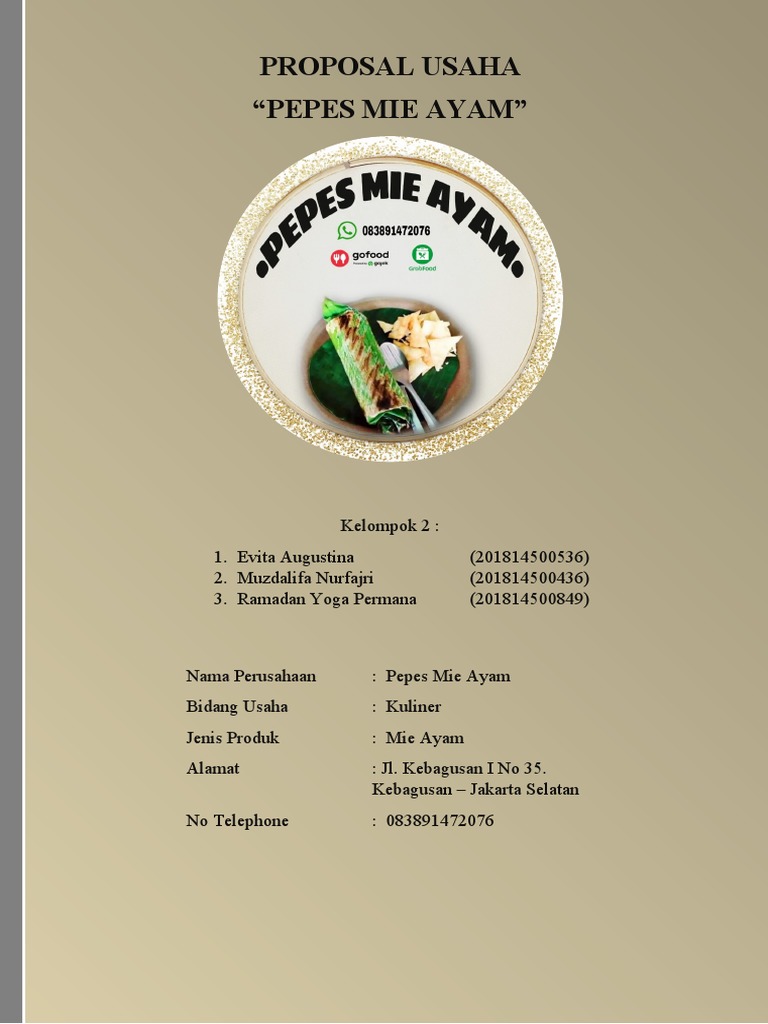 Proposal Usaha Pepes Mie Ayam | PDF | Bisnis | Memasak, Makanan, & Anggur