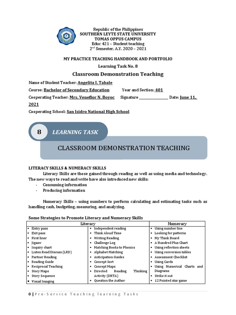 Classroom Demonstration Teaching: Learning Task | PDF | Lesson Plan | Teachers