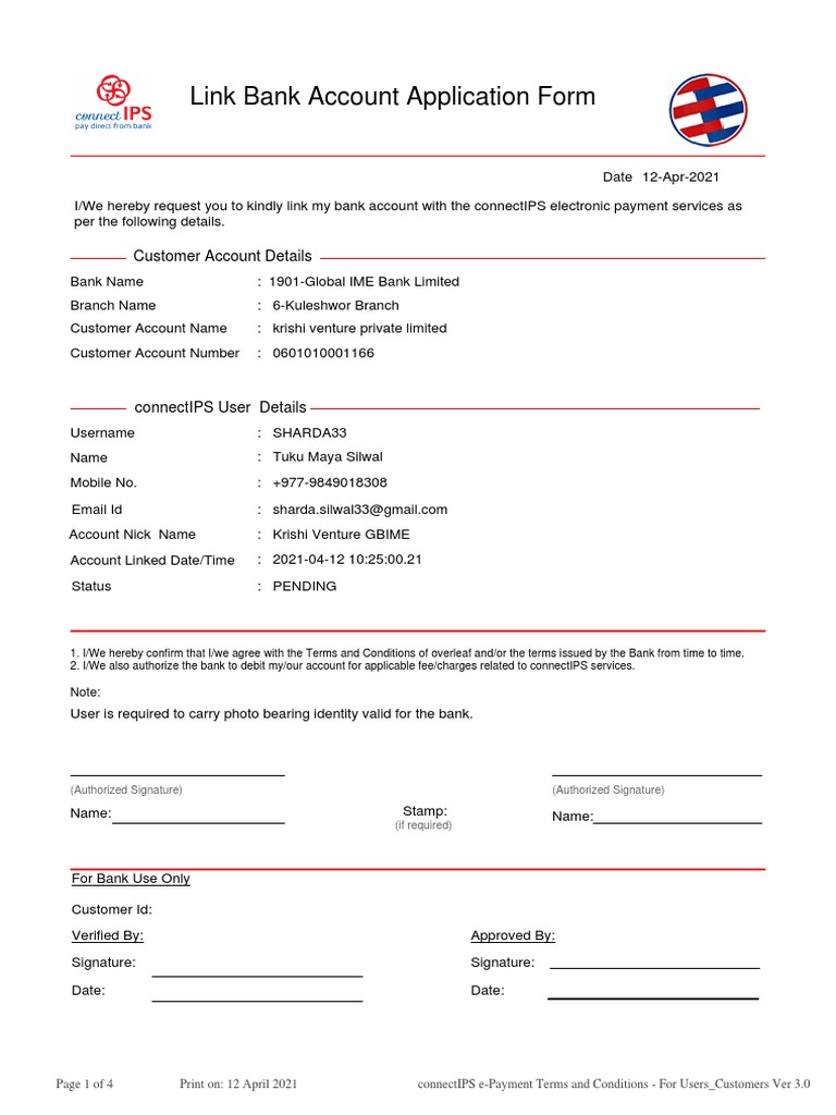 Link Bank Account Application Form | PDF | Indemnity | Payments