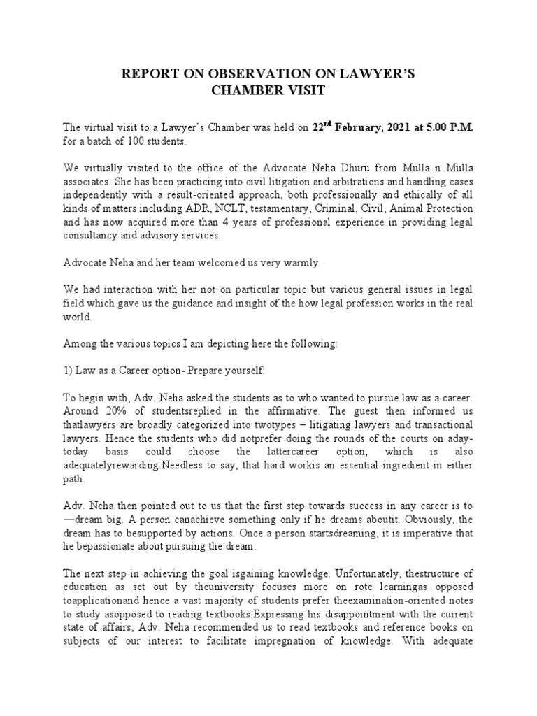 Report On Observation On Lawyer Chamber | PDF | Law Clerk | Lawyer
