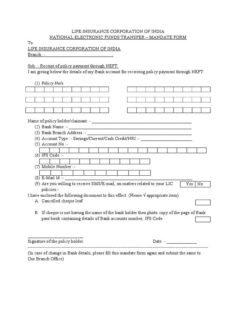 Lic Neft Form | PDF