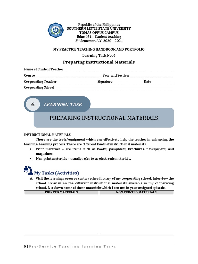 Preparing Instructional Materials: Learning Task | PDF | Educational Technology | Behavior ...