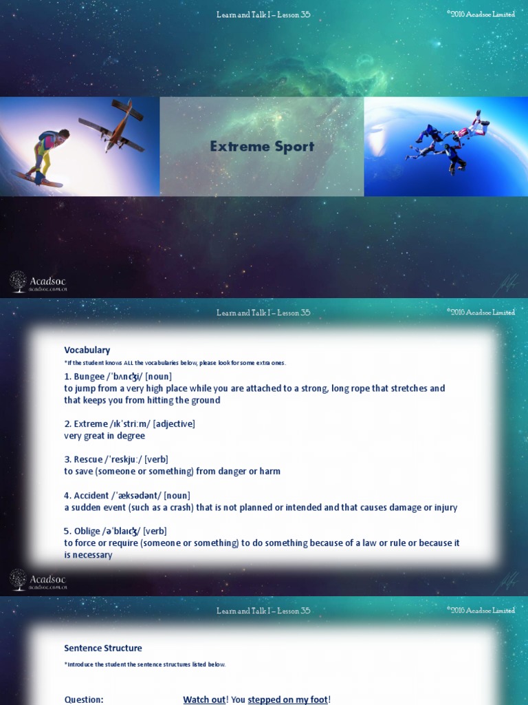 Extreme Sport: Learn and Talk I - Lesson 35 | PDF | Vocabulary | Verb