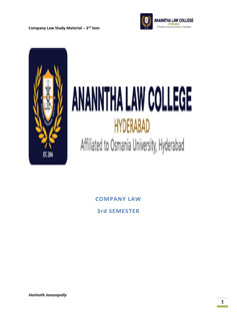 Company Law Study Material PDF | PDF | Joint Stock Company | Limited ...