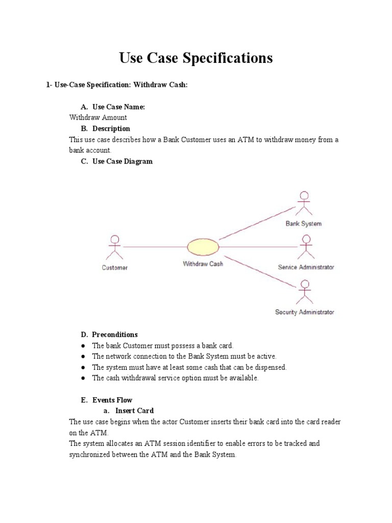 9495694adnan - Use Case Specifications | PDF | Use Case | Automated Teller Machine
