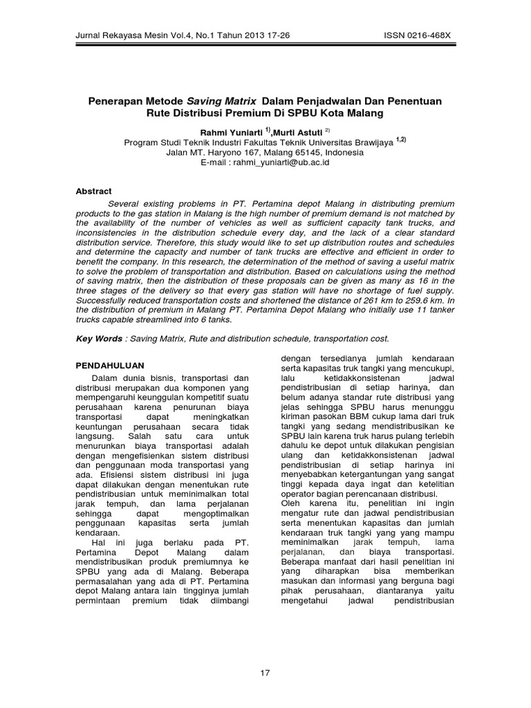 ID Penerapan Metode Saving Matrix Dalam Pen | PDF