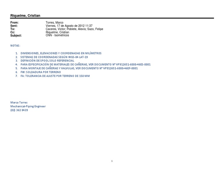 Check List Revision de Isométricos | PDF