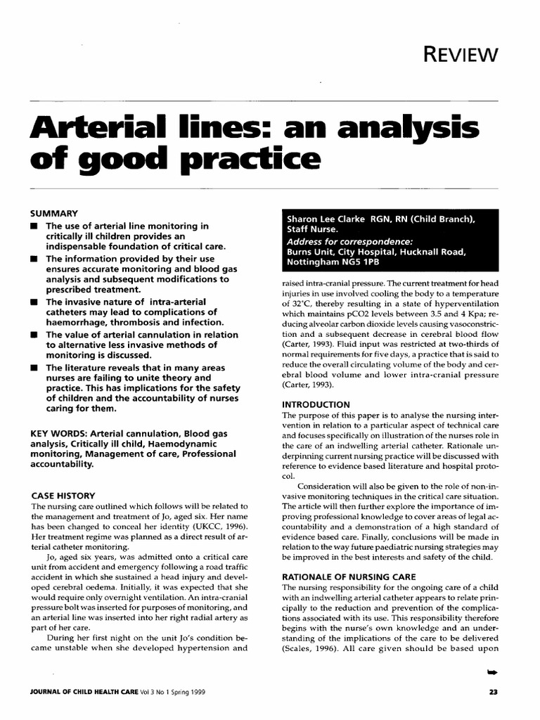 Arterial Lines An Analysis of Good Practice | PDF | Blood Pressure | Artery