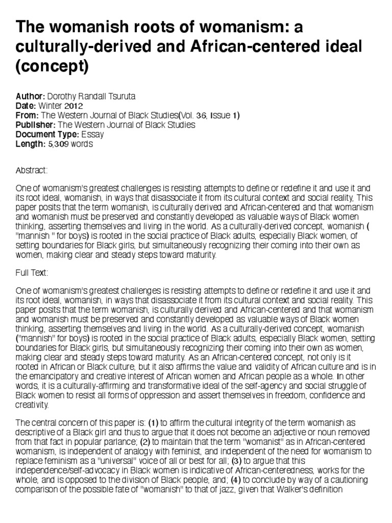 The Womanish Roots of Womanism: A Culturally-Derived and African ...