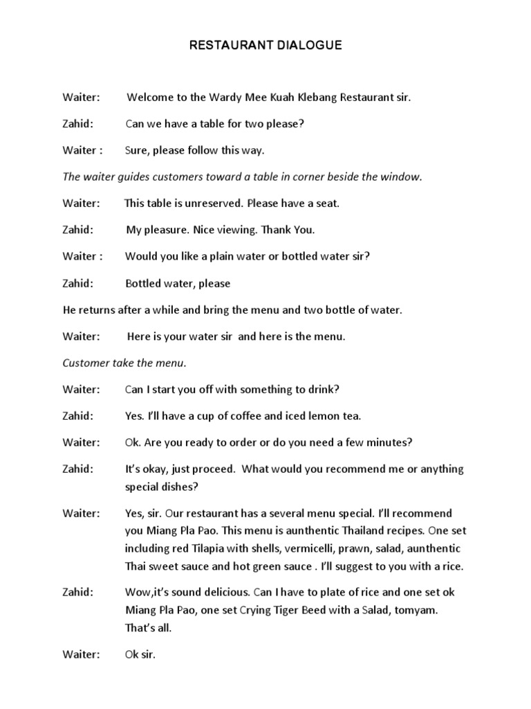 Restaurant Dialogue | PDF