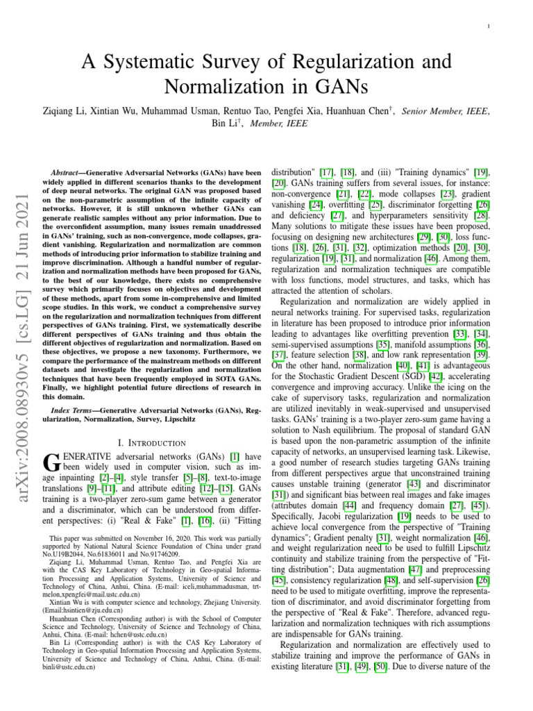 A Systematic Survey of Regularization and Normalization in Gans | PDF | Analysis | Teaching ...