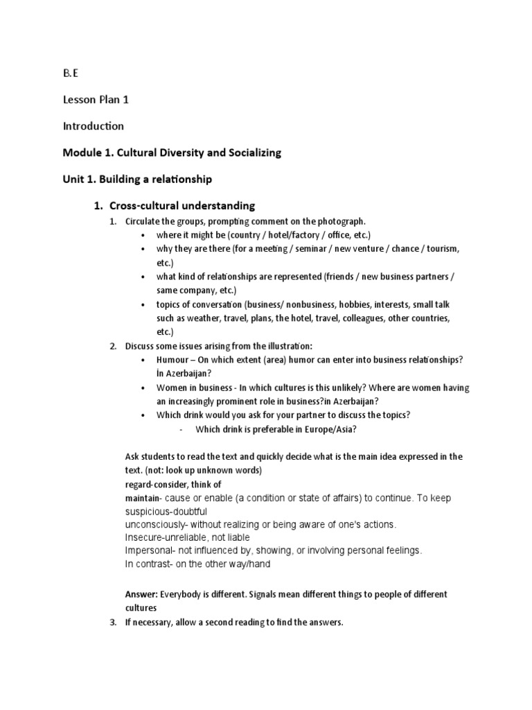 B.E Lesson Plan 1 | PDF | Humour | Communication