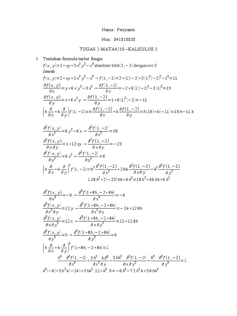 Tugas Kalkulus 3: Formula Taylor dan Integral | PDF | Metode & Bahan Ajar