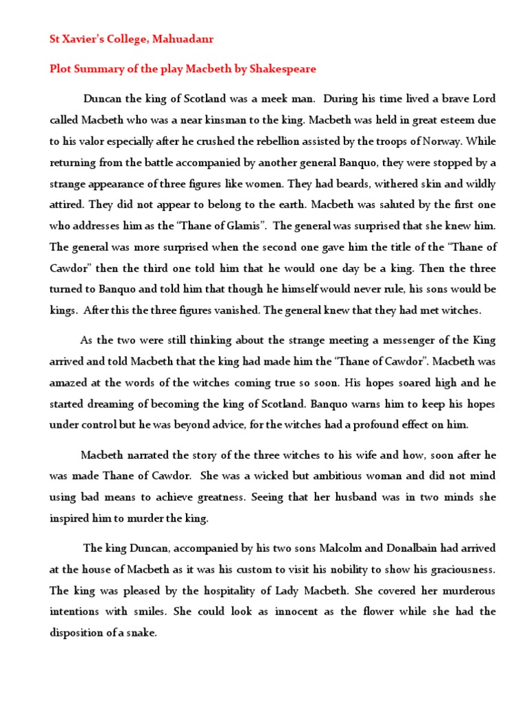 Summary of Macbeth | PDF | Macbeth | Shakespearean Tragedies